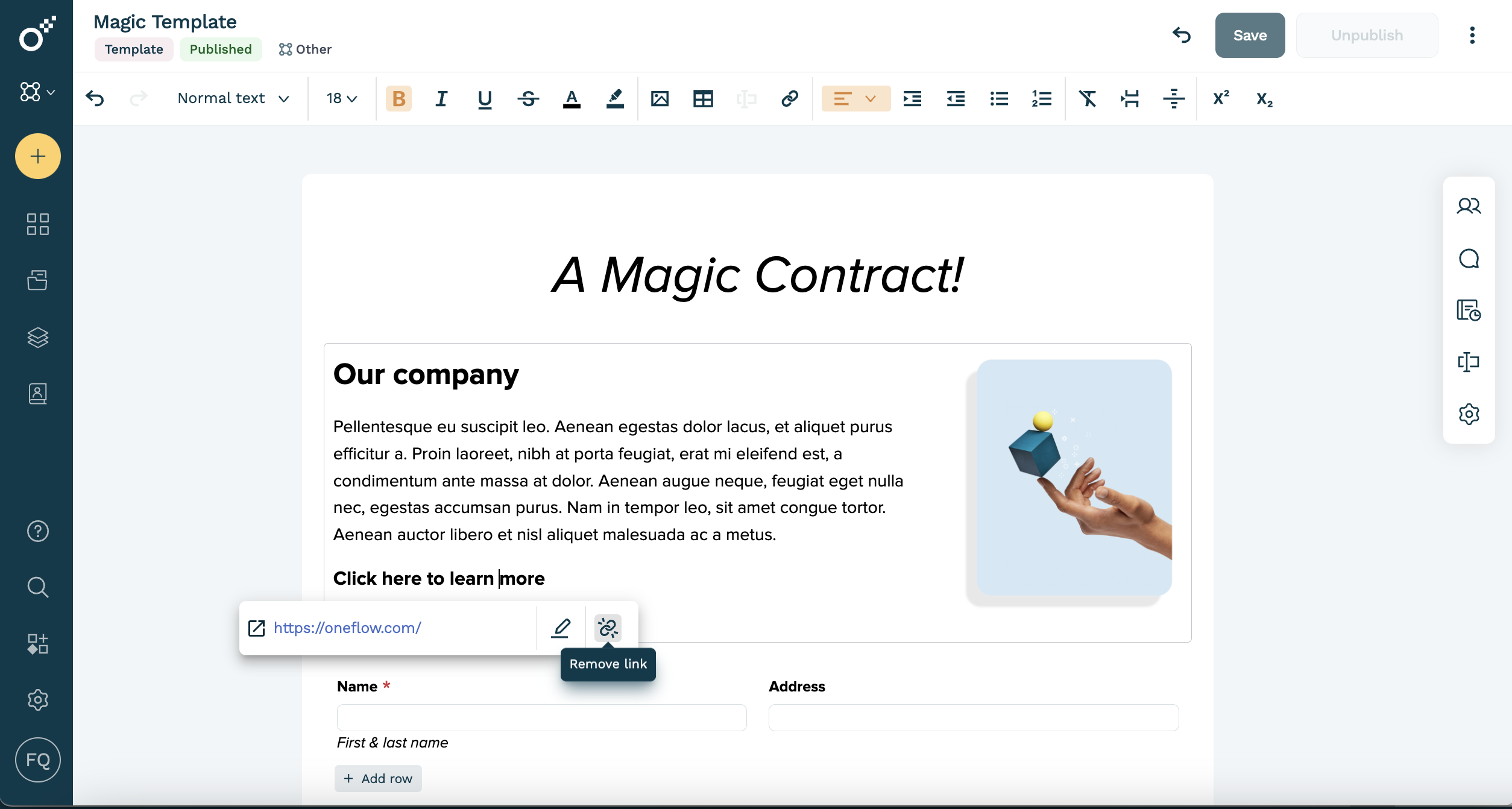 Text and image section – Oneflow Help Center