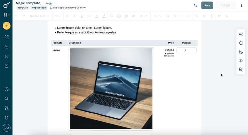 Product table – Oneflow Help Center