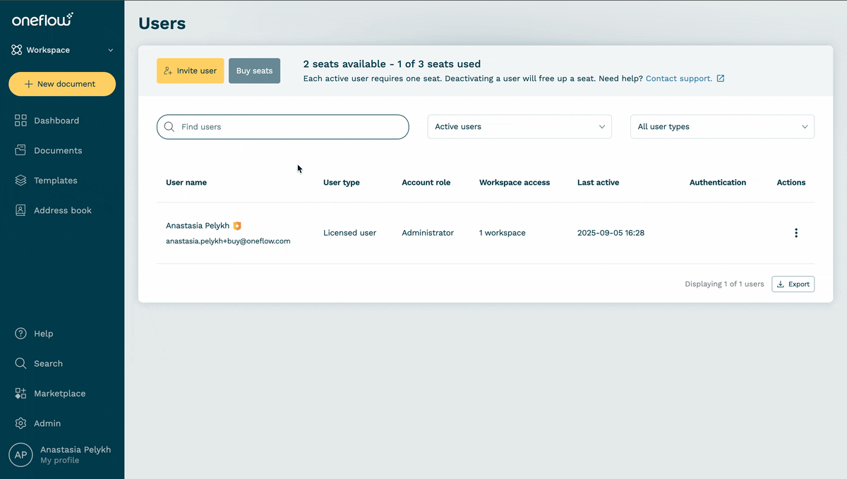 Deactivate and activate users – Oneflow Help Center