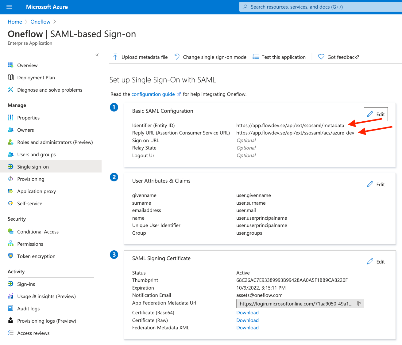 Entra ID SSO setup guide – Oneflow Help Center